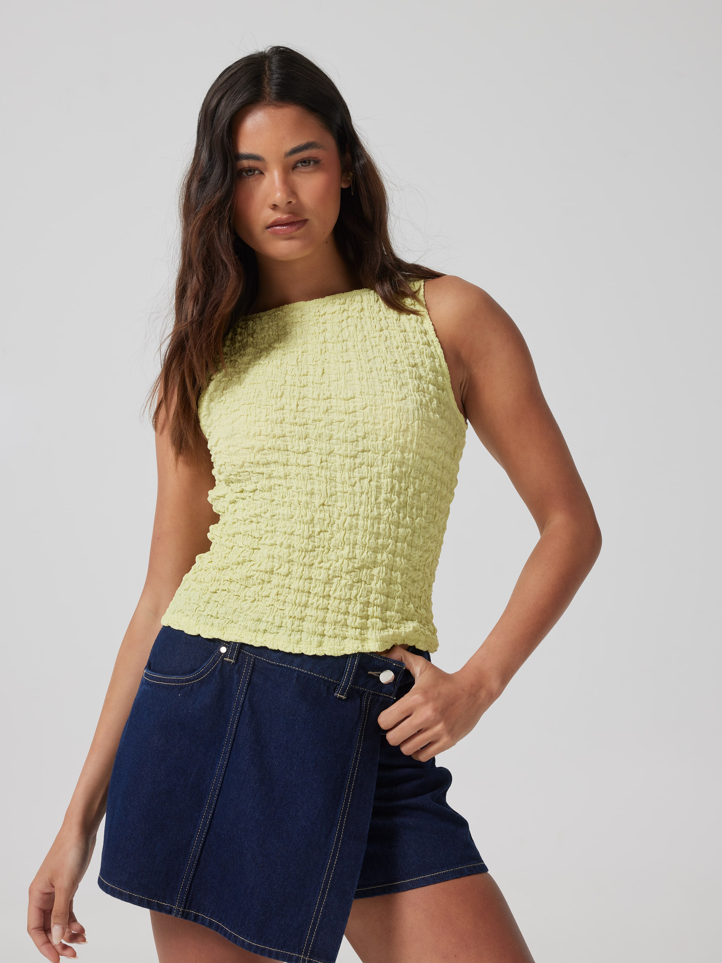 Textured High Neck Top Mellow Green - Jay Jays Online