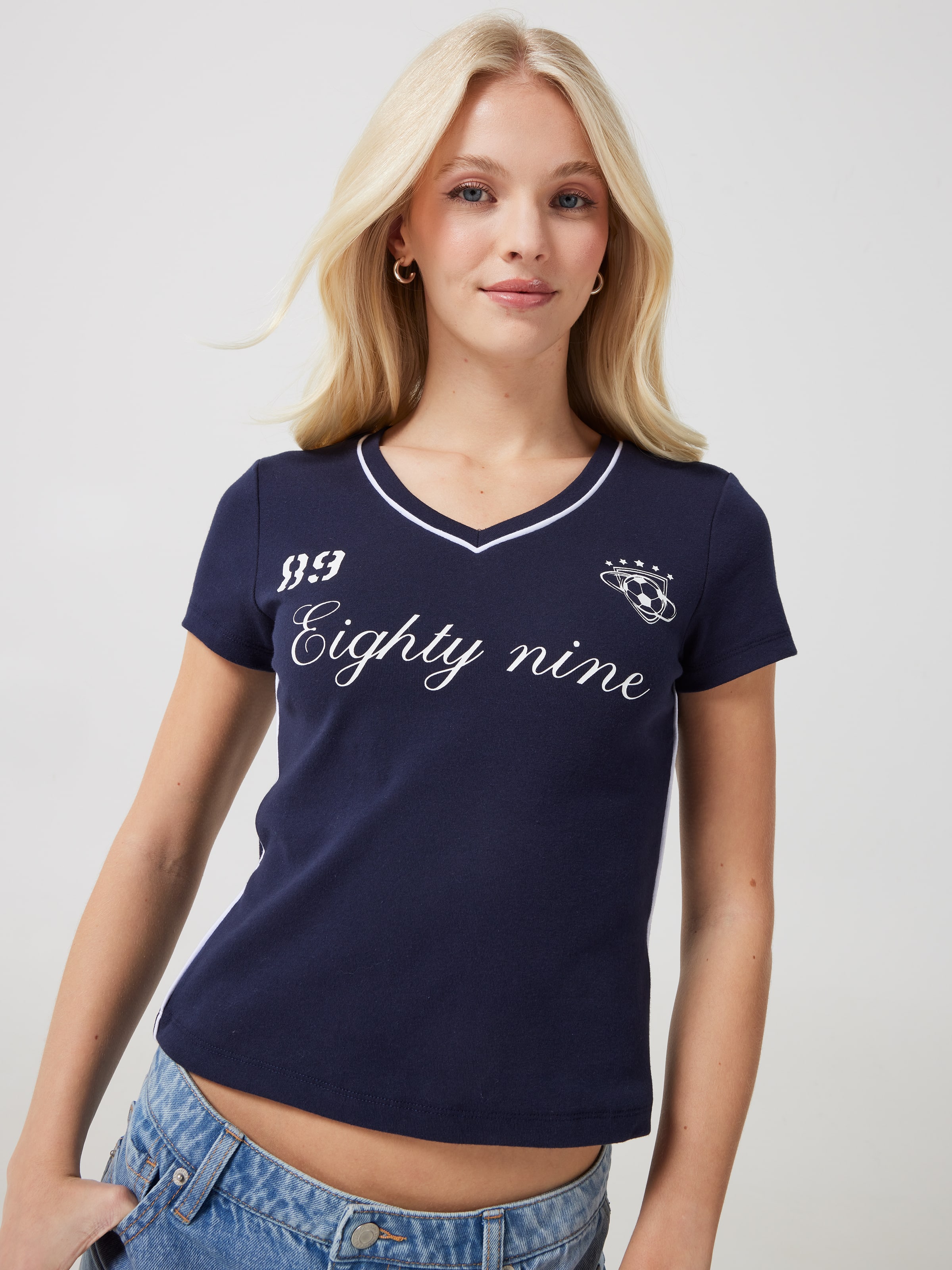 Eighty Nine V Neck Baby Tee Midnight Blue - Jay Jays Online