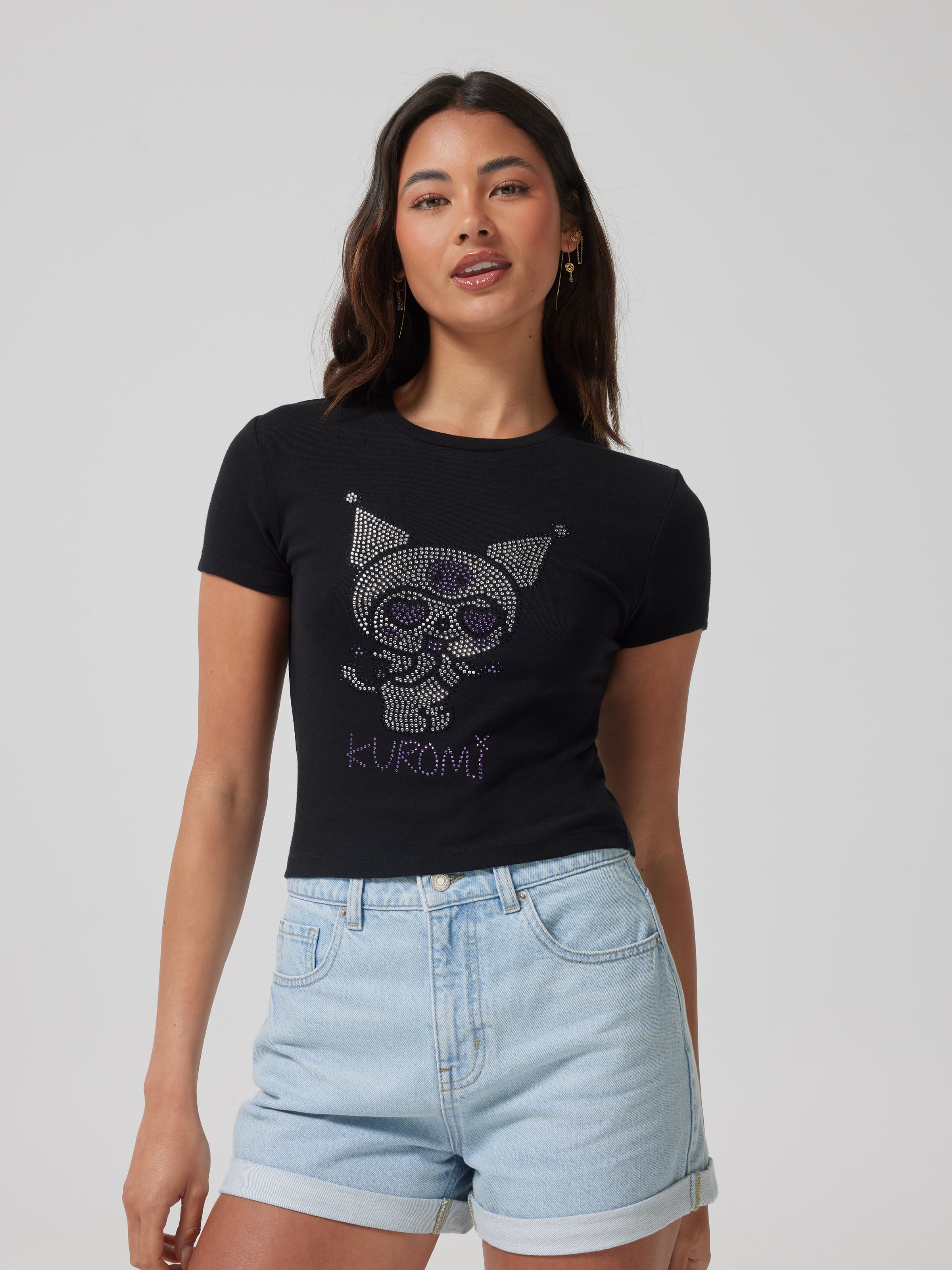 Kuromi Diamonte Baby Tee - Jay Jays Online