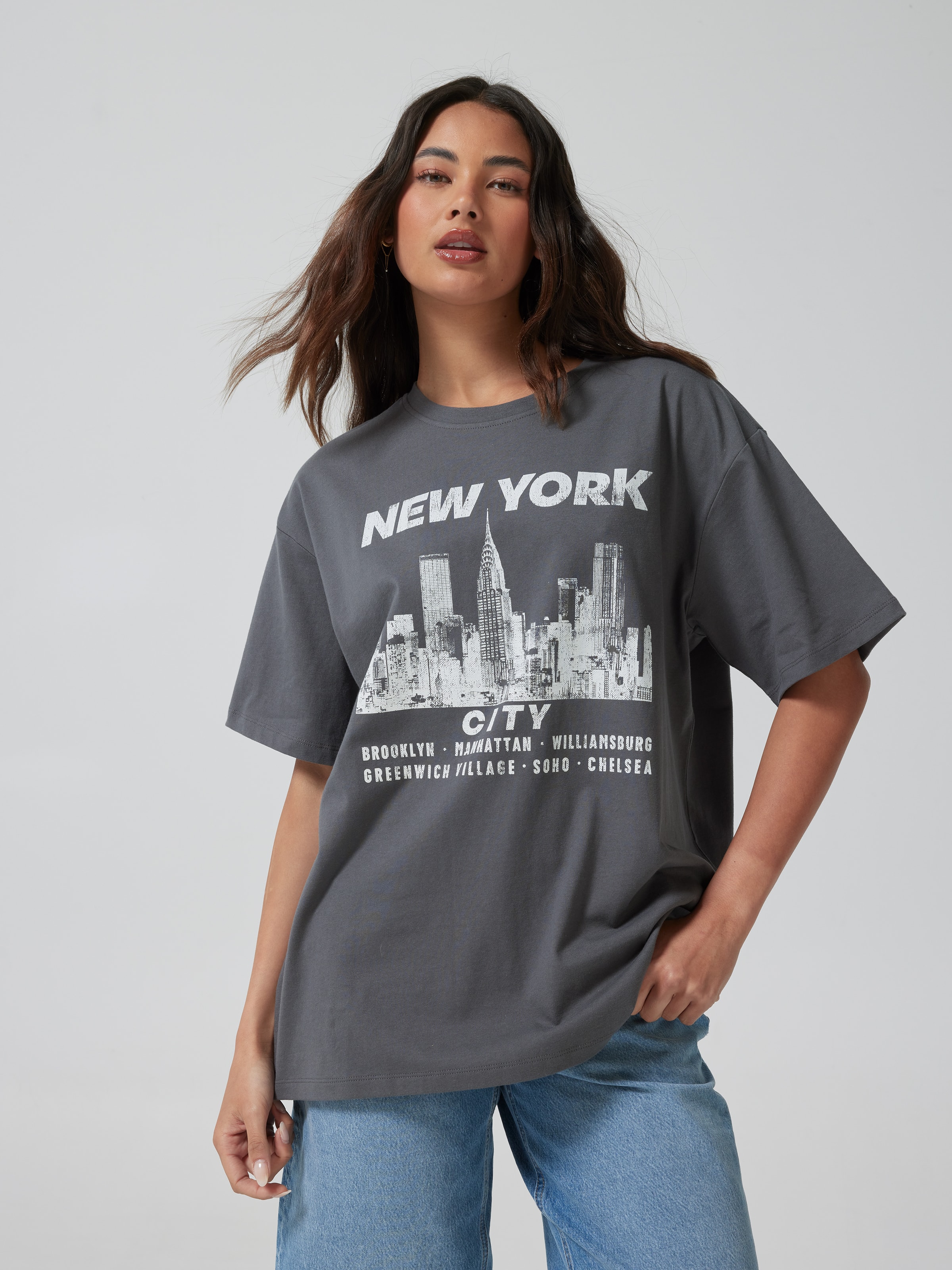 Nyc Photo Oversized Tee Washed Black - Jay Jays Online