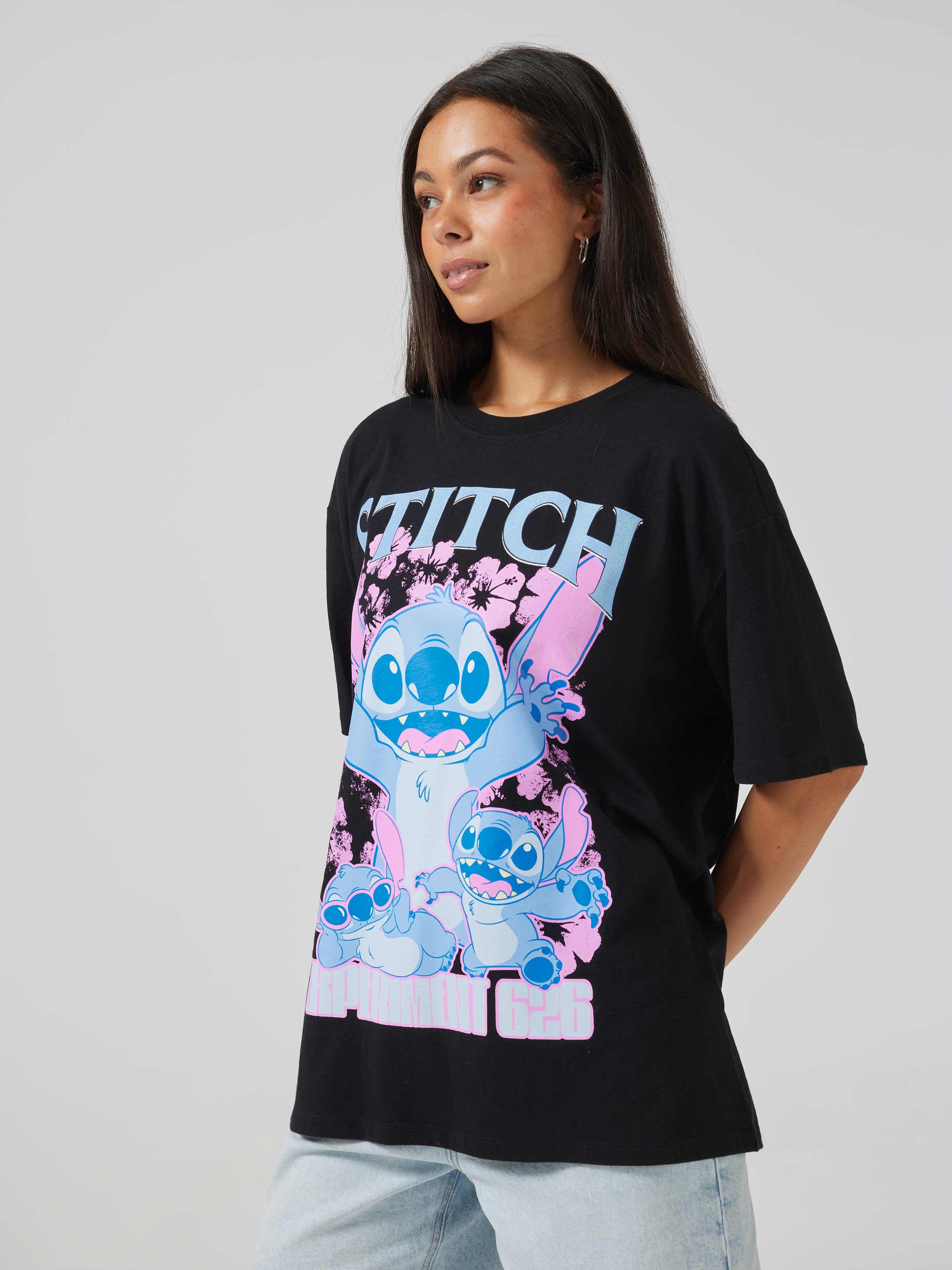 Lilo & Stitch Bootleg Oversized Tee Black - Jay Jays Online