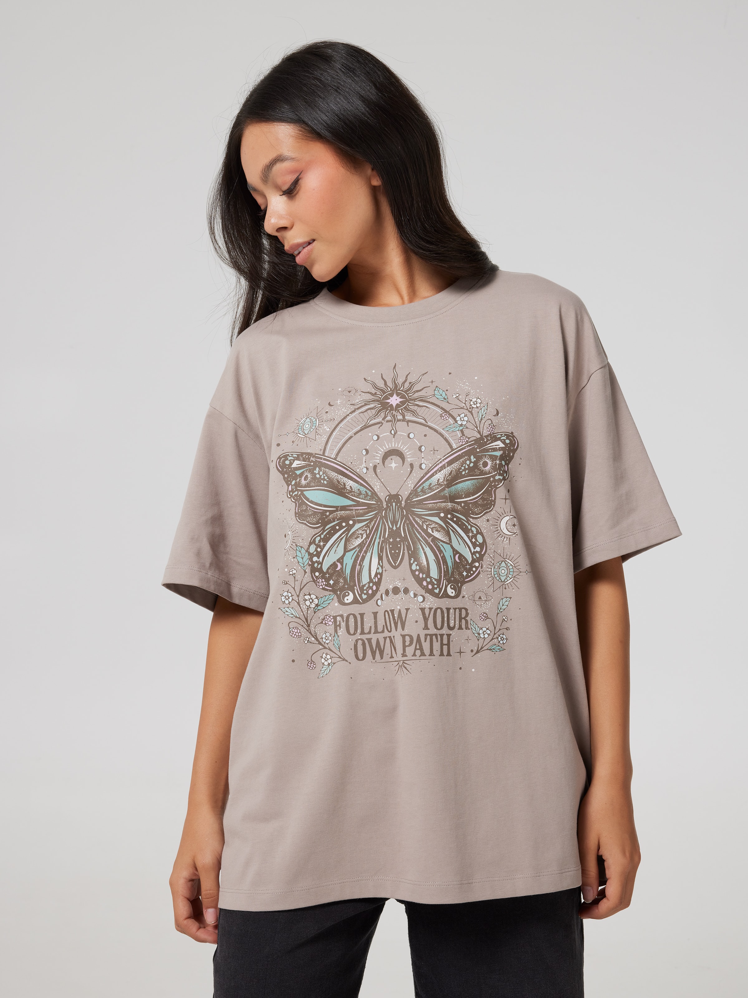 Mystic Butterfly Oversized Tee Taupe - Smiggle Online