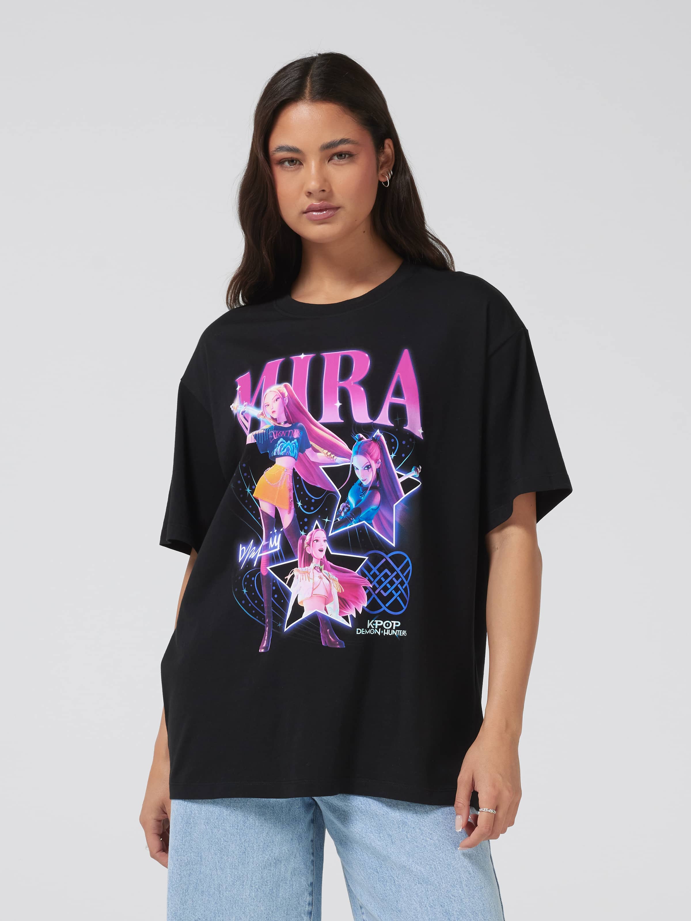 Kpop Demon Hunters Mira B Leg Oversized Tee Black - Jay Jays Online