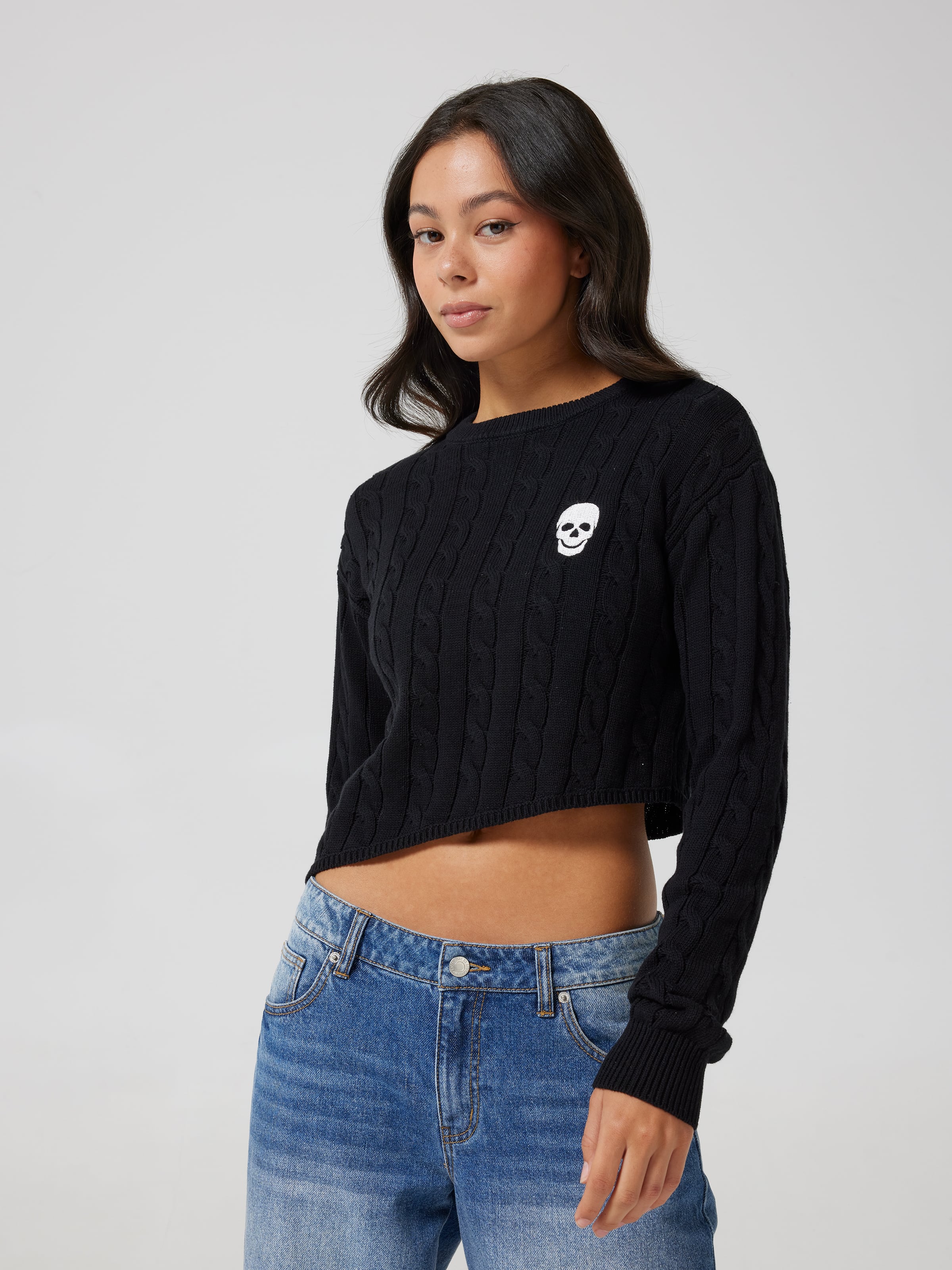 Avery Asymmetrical Cable Knit Black Skull - Jay Jays Online