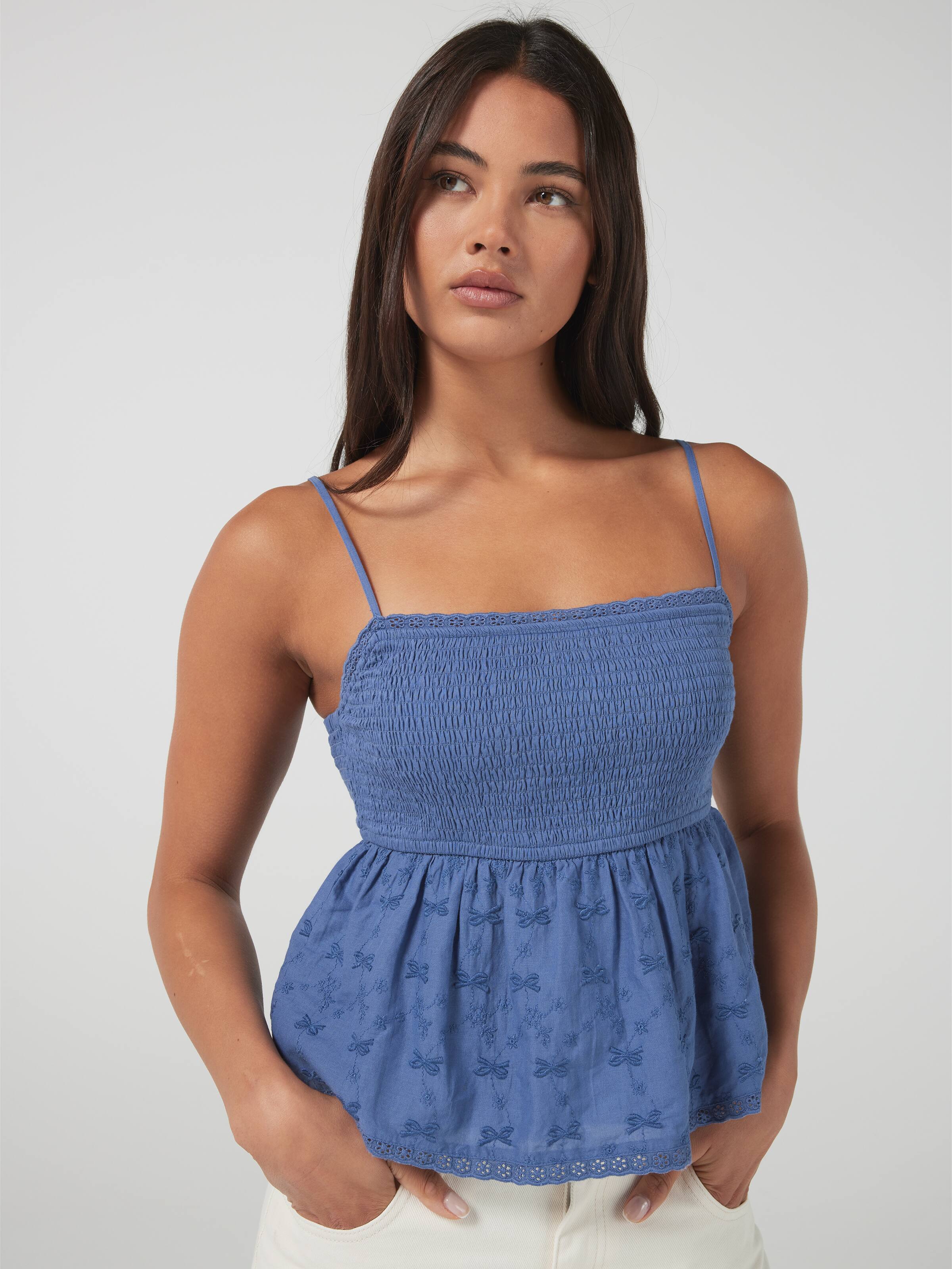 Angie Shirred Bodice Top Bijou Blue - Jay Jays Online