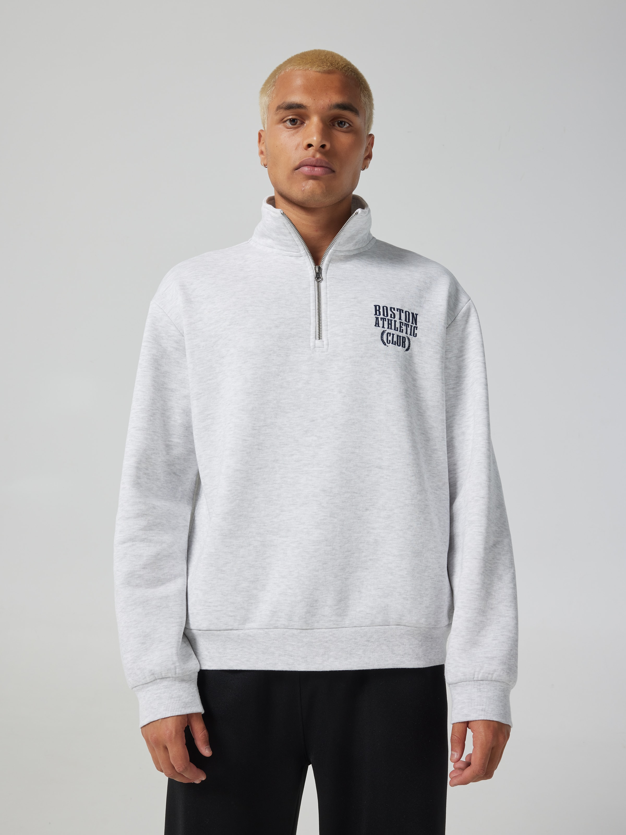 Embroidered Boston 1/4 Zip Sweat Light Grey Marle - Smiggle Online