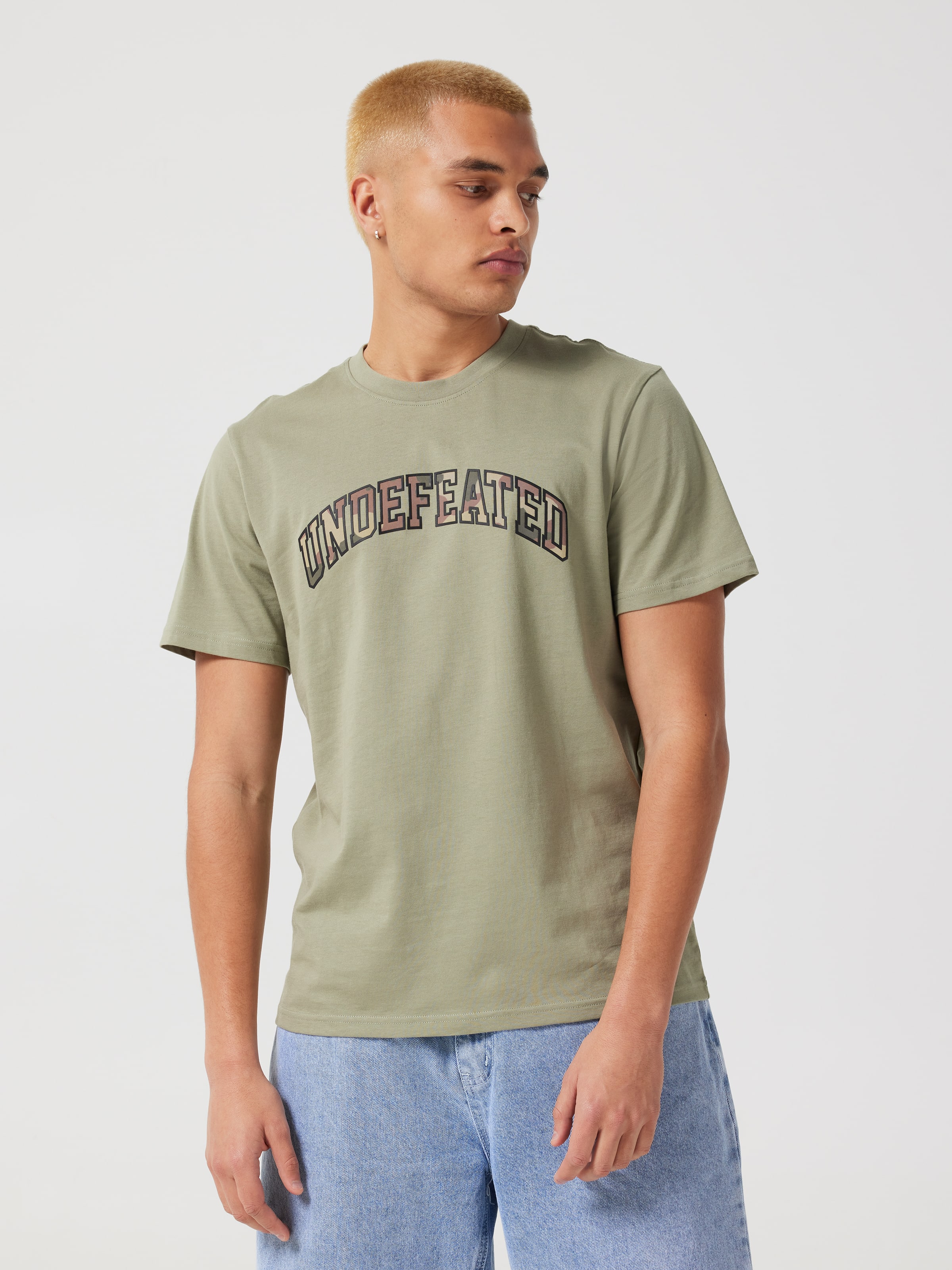 Embroidered Undefeated Short Sleeve Tee Sage - Jay Jays Online