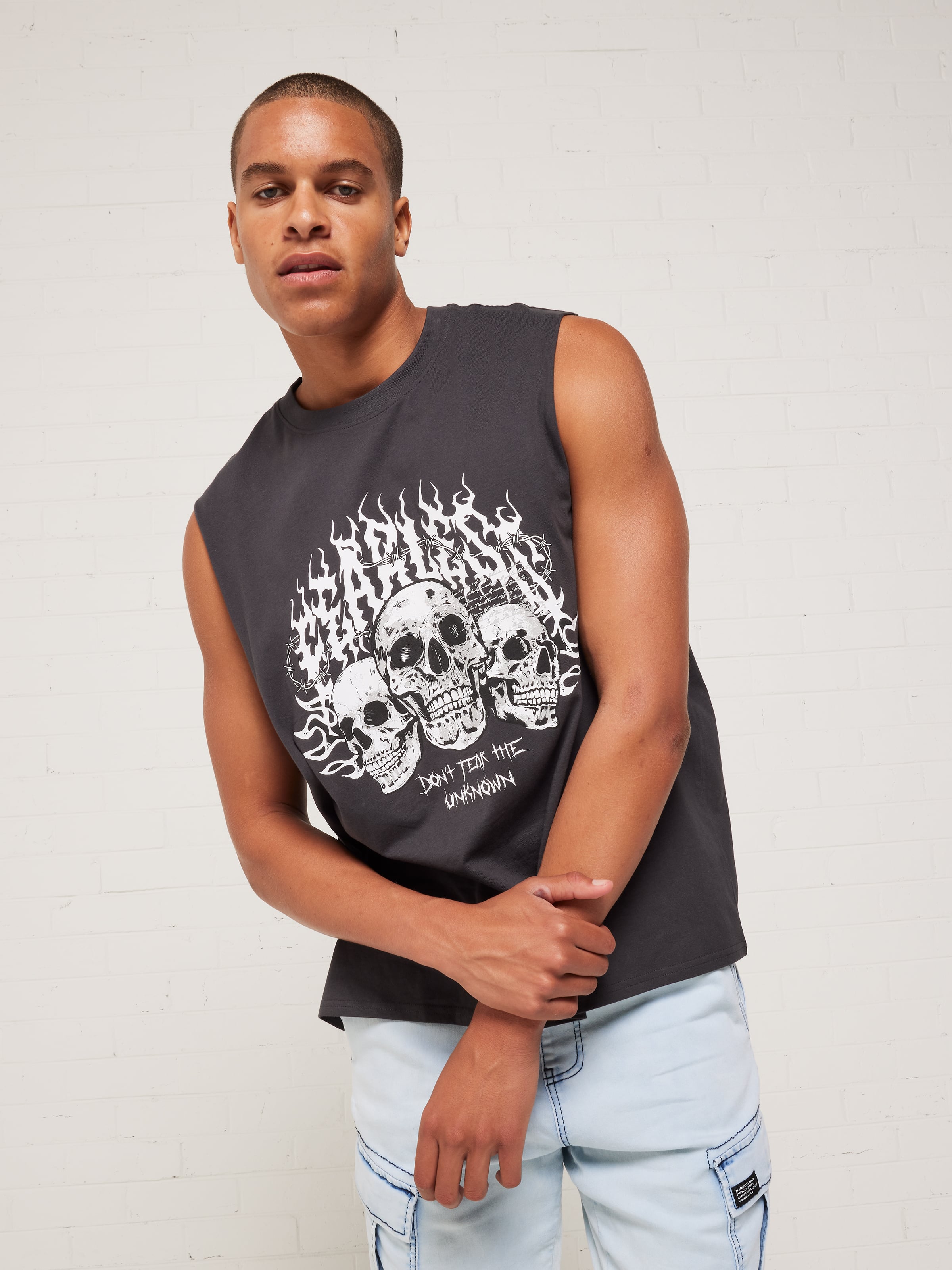 Trend Rock Skulls Oversized Muscle Tee Midnight Grey - Jay Jays Online